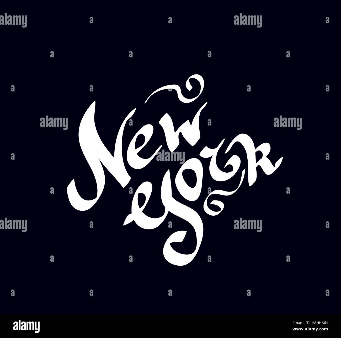 New York hand drawn bright text on dark background. NY City lettering ...