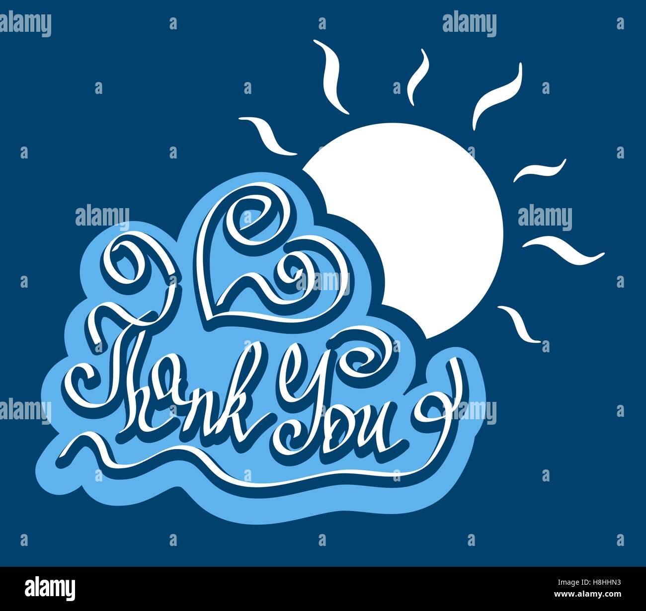 Text Thank You on cloud with bright sun positive mood vector ...