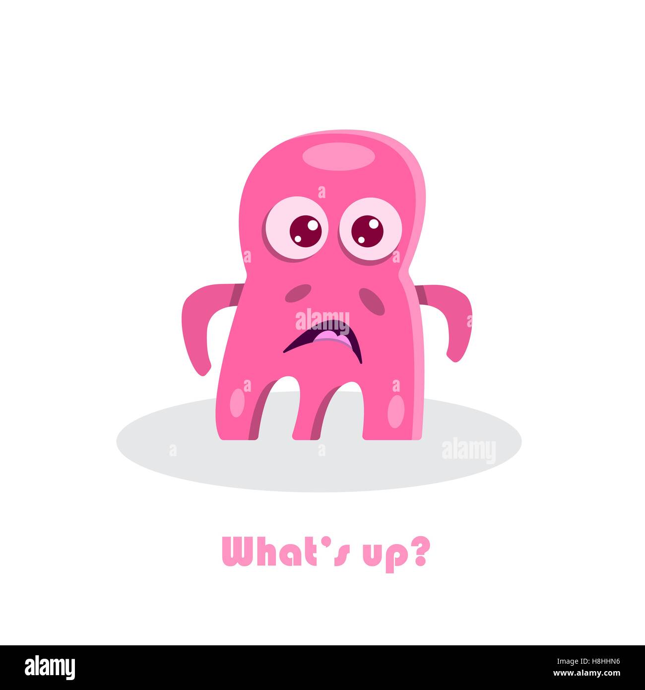 Whats up? text with funny monster. Scared comic funny pink cartoon ...
