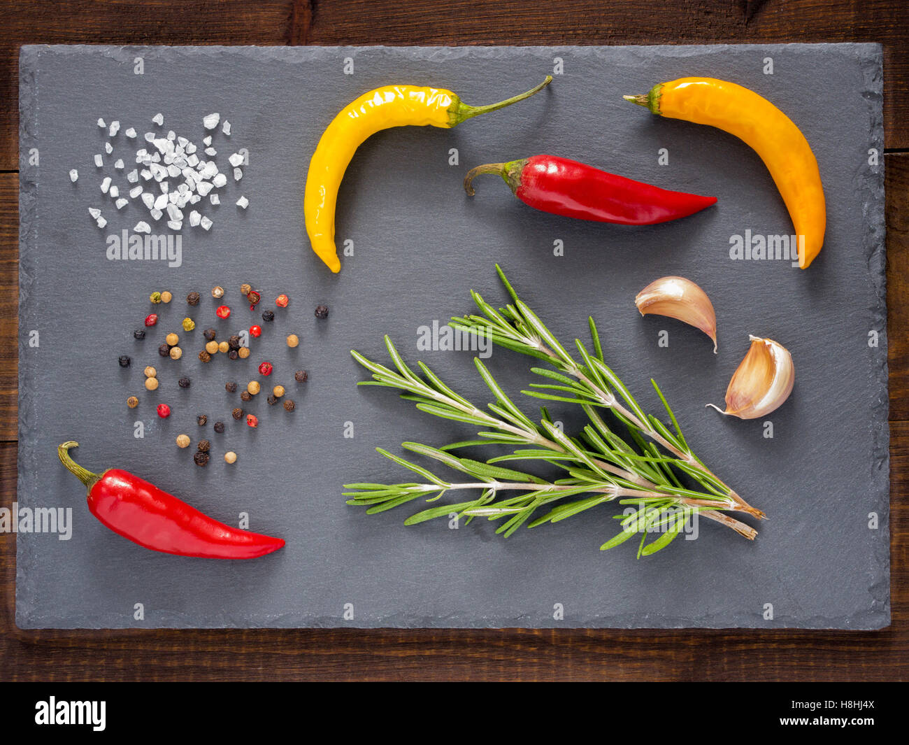 Herbs and spices top view Stock Photo - Alamy