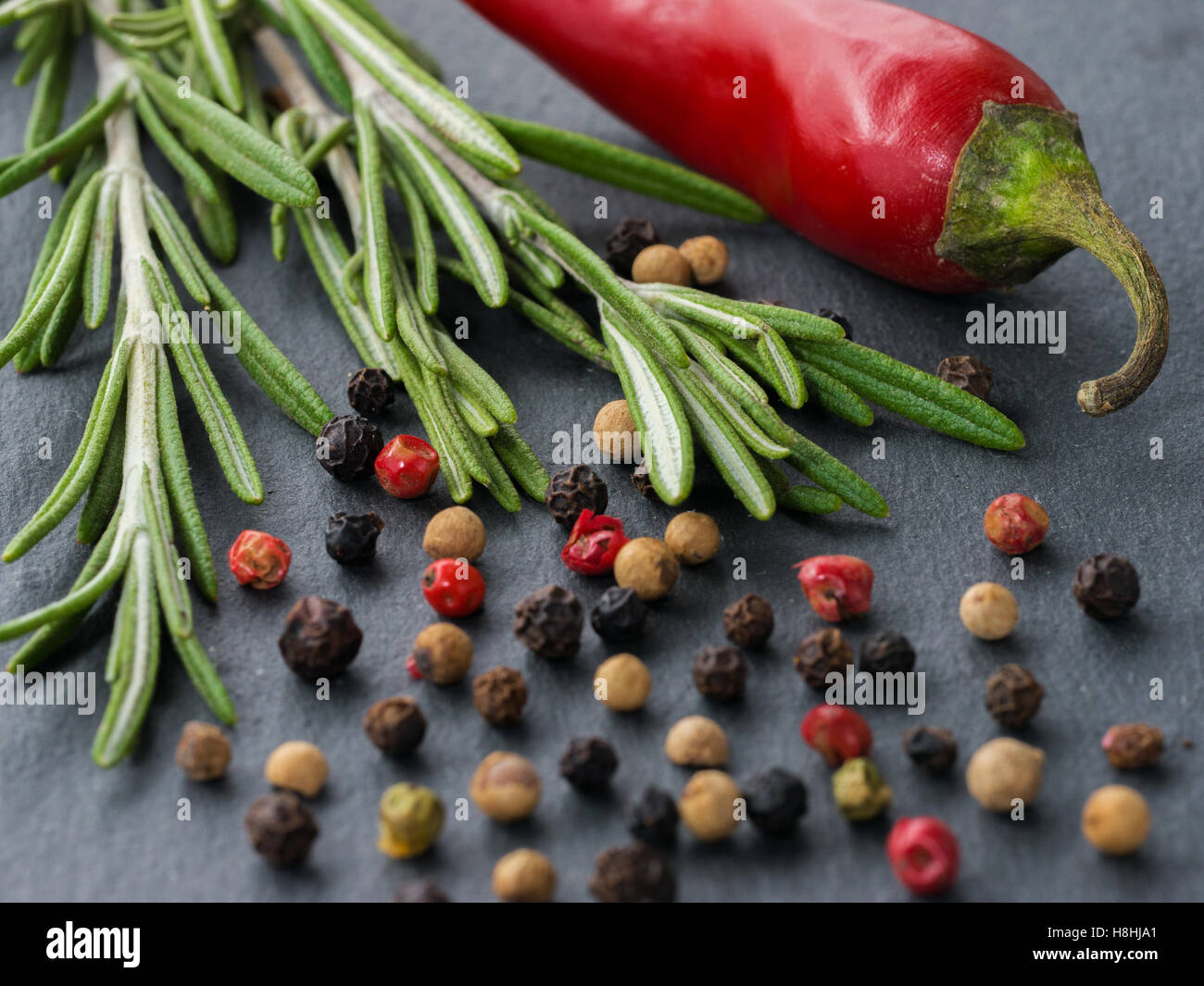 Herbs and spices top view Stock Photo - Alamy