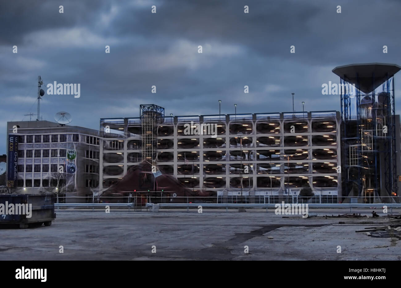 Frontier Field in Rochester, New York before daybreak on a cold autumn ...