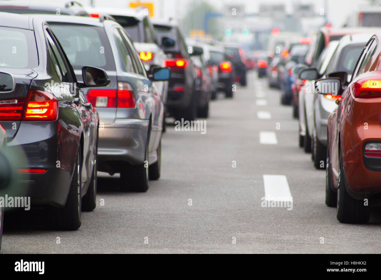 Cars on highway in traffic jam Stock Photo - Alamy