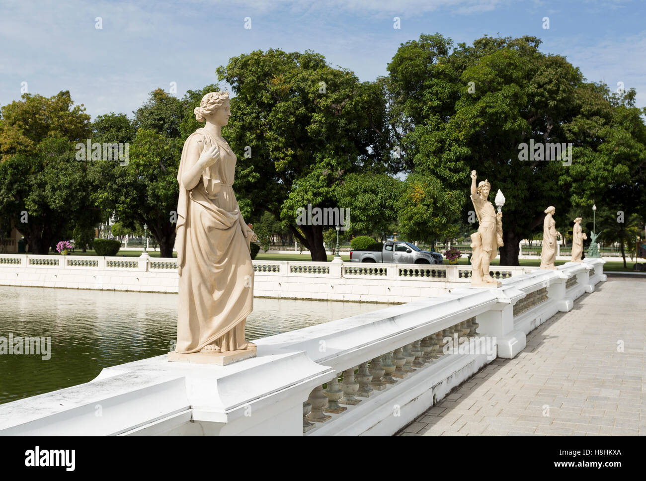 View of the bridge with standing neoclassical statues on each ...