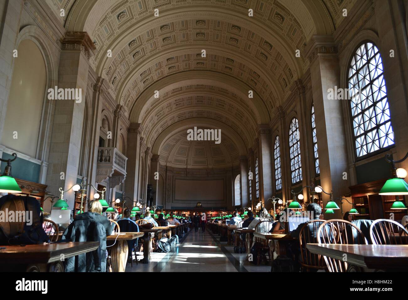 A view inside the iconic Bates Hall of the Boston Public Library in ...