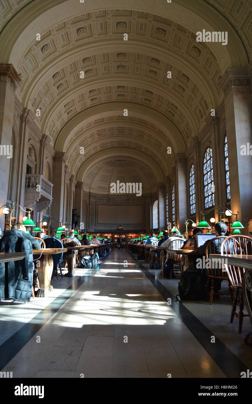 A view inside the iconic Bates Hall of the Boston Public Library in ...