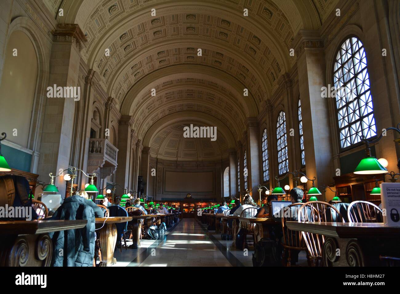 A view inside the iconic Bates Hall of the Boston Public Library in ...