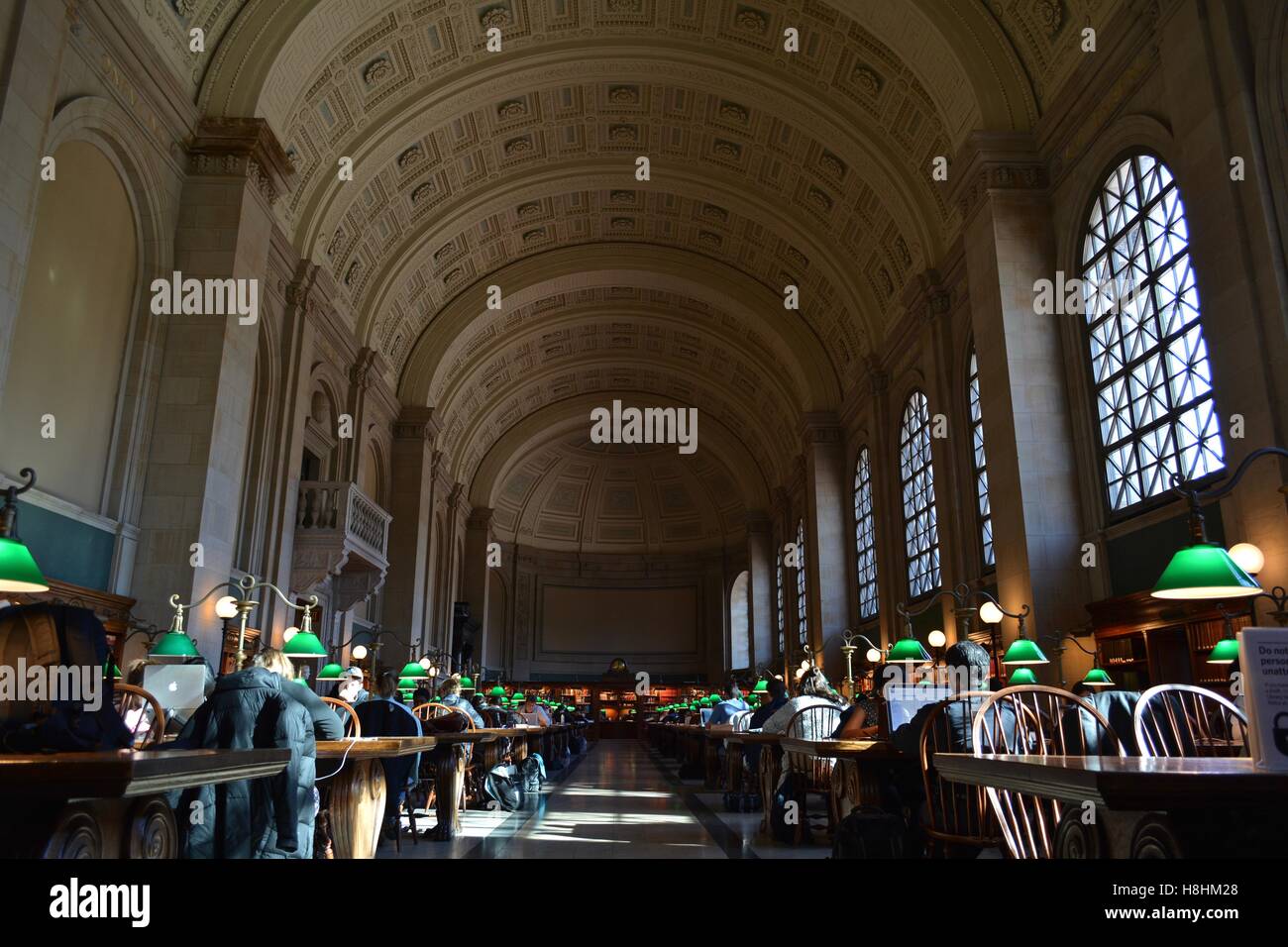 A view inside the iconic Bates Hall of the Boston Public Library in ...