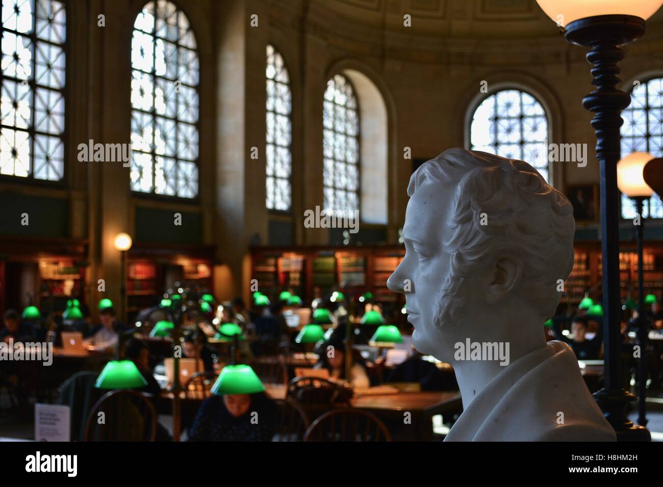 A view inside the iconic Bates Hall of the Boston Public Library in ...