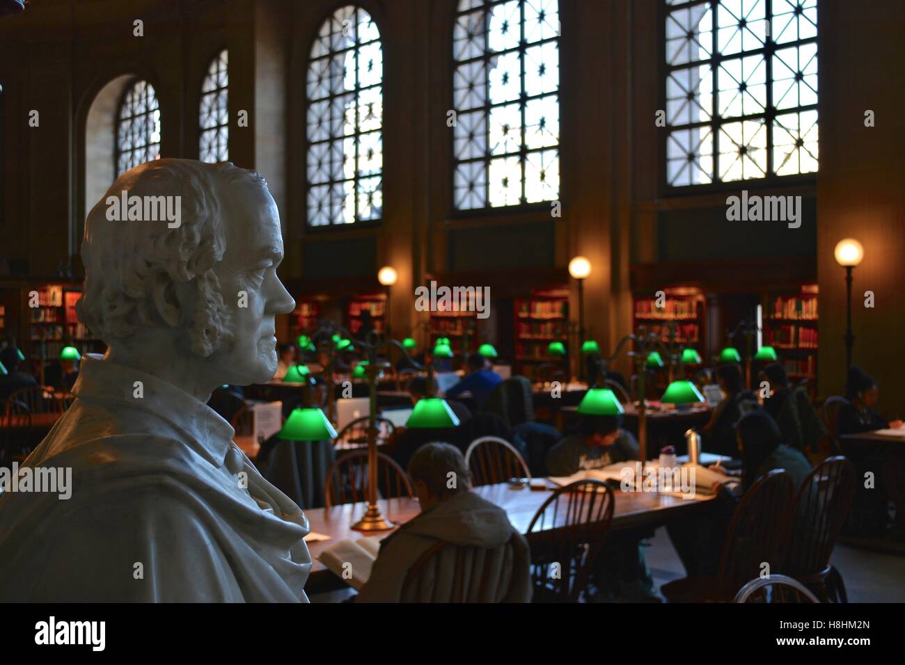 A view inside the iconic Bates Hall of the Boston Public Library in ...