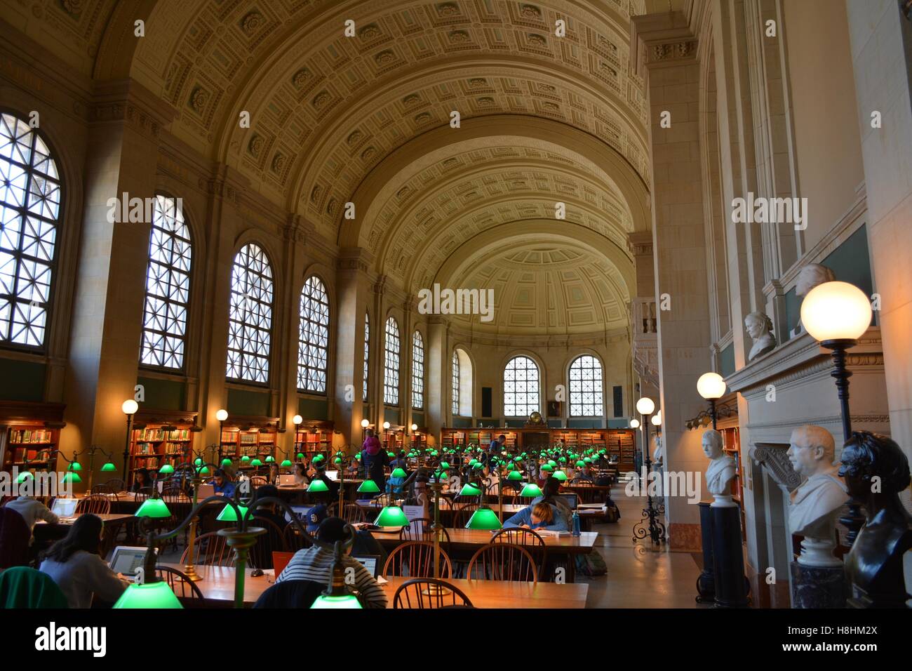 A view inside the iconic Bates Hall of the Boston Public Library in ...