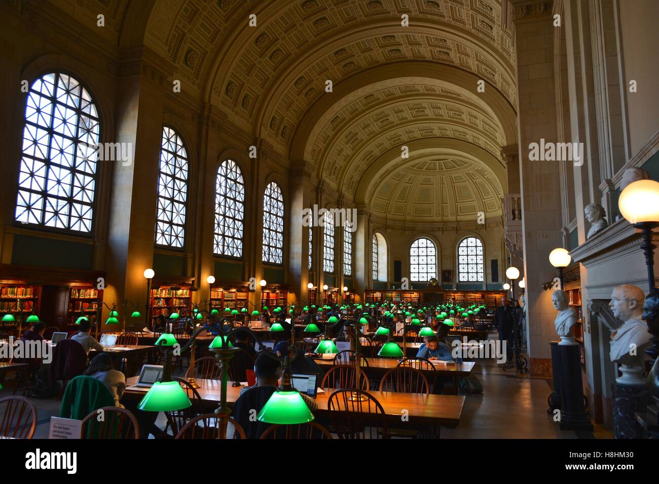 A view inside the iconic Bates Hall of the Boston Public Library in ...