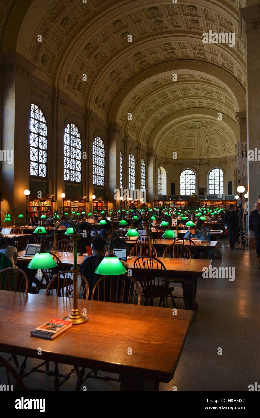 A view inside the iconic Bates Hall of the Boston Public Library in ...