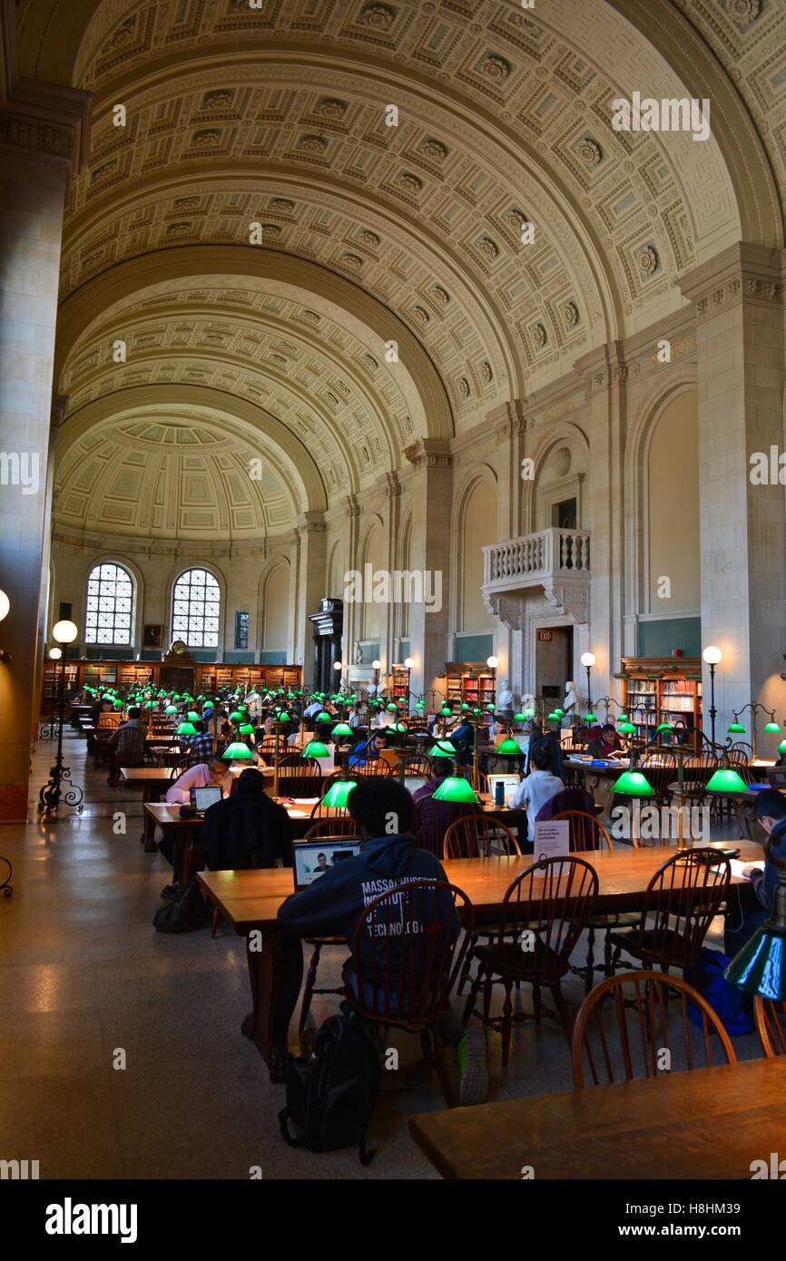 A view inside the iconic Bates Hall of the Boston Public Library in ...