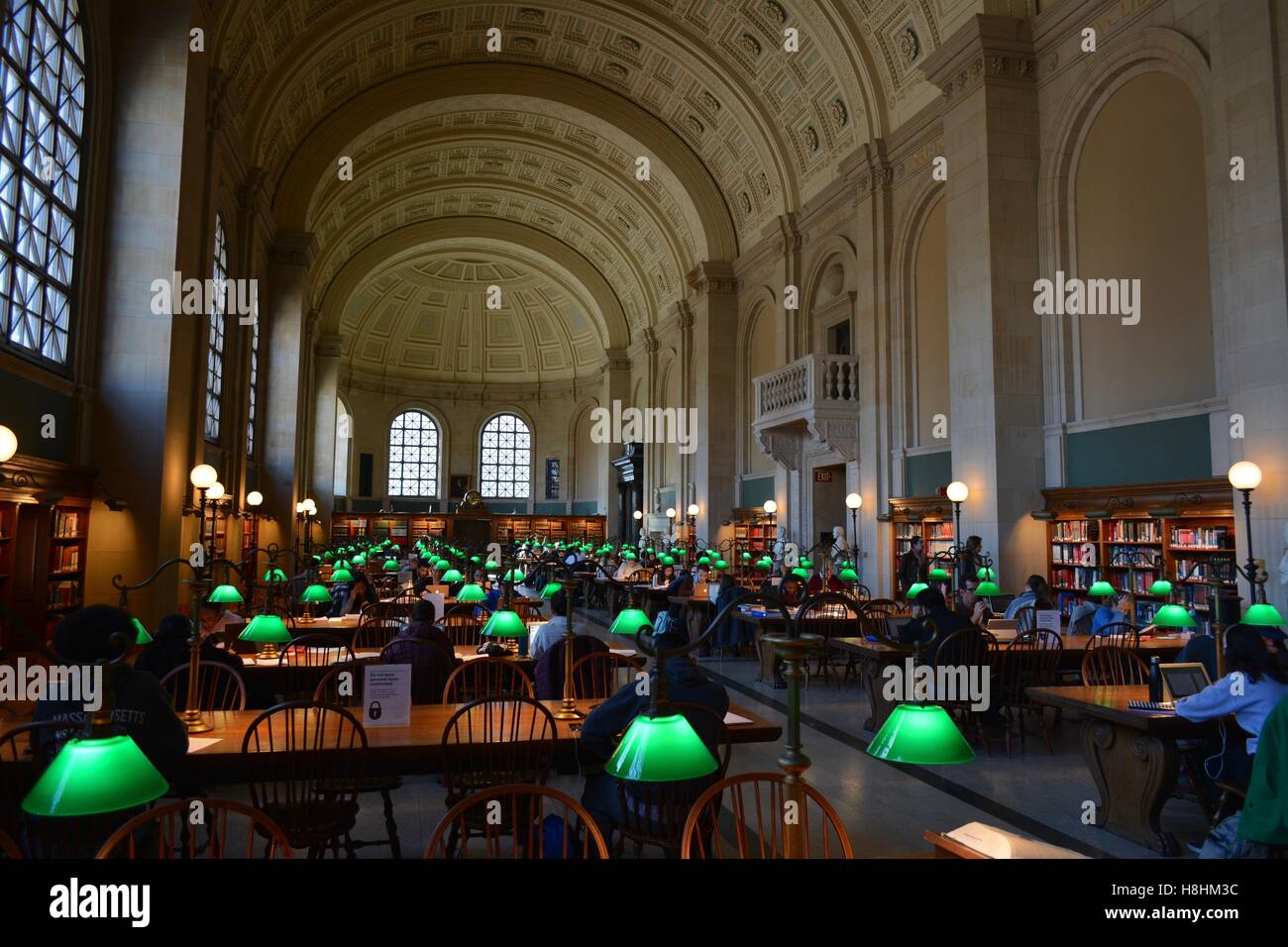 A view inside the iconic Bates Hall of the Boston Public Library in ...
