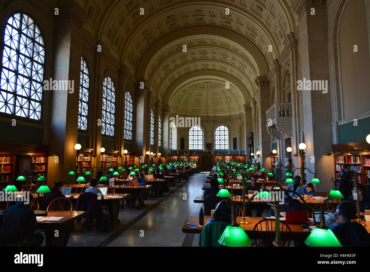 A view inside the iconic Bates Hall of the Boston Public Library in ...