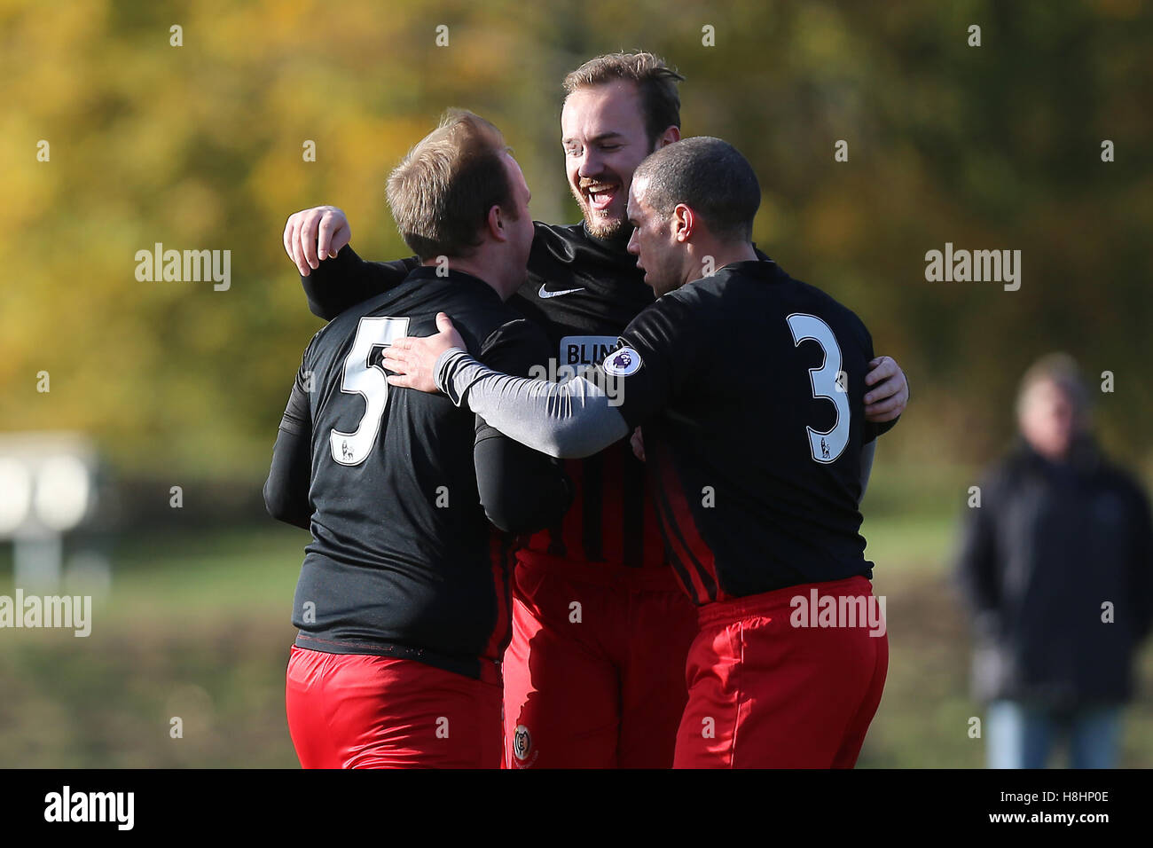 Mustard celebrate their first goal during FC Niva (yellow/blue) vs ...