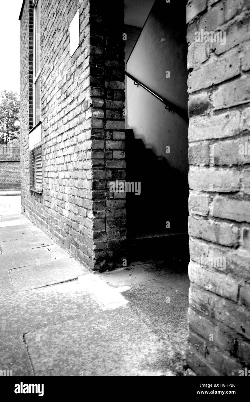 External brick wall and staircase multi occupancy building Stock Photo ...