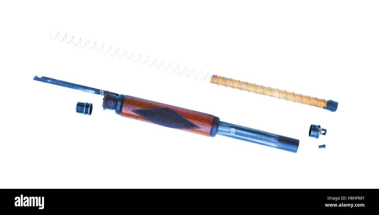 Pump, magazine, action rod and spring from a pump action shotgun Stock ...