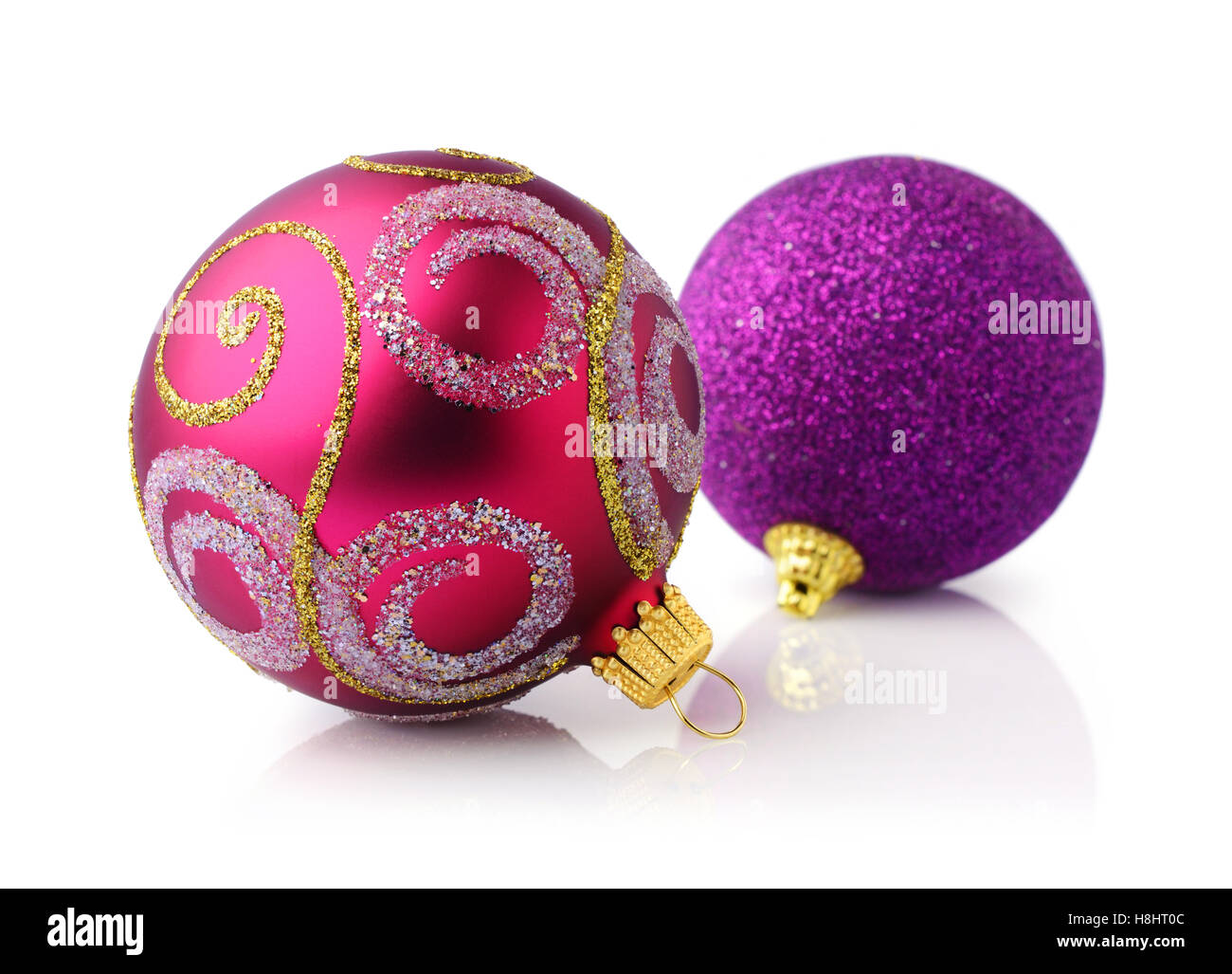 Red and violet Christmas balls isolated on white background Stock Photo ...