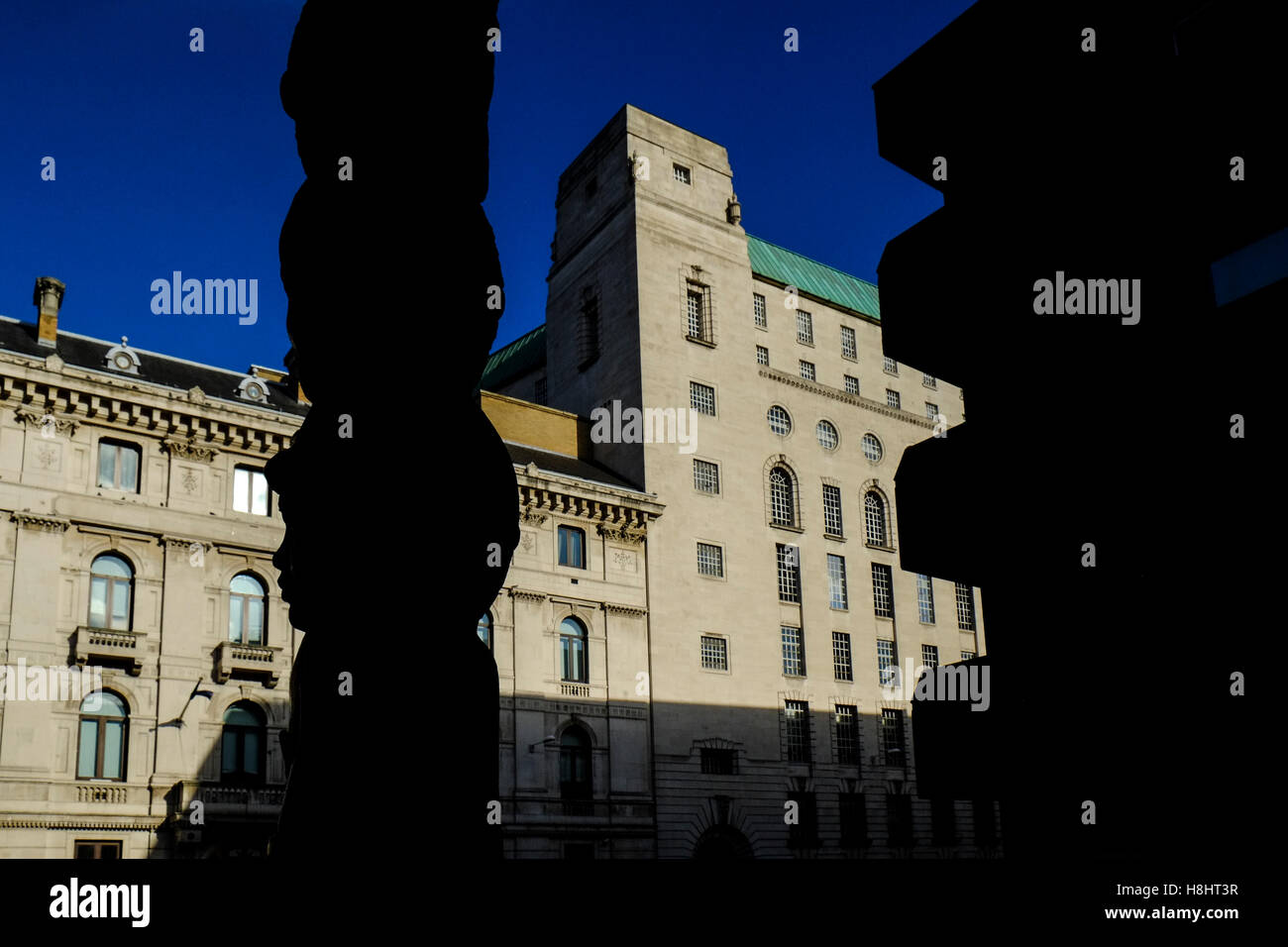 Seven Ages of Man, Baynard House and the Faraday Building Stock Photo ...
