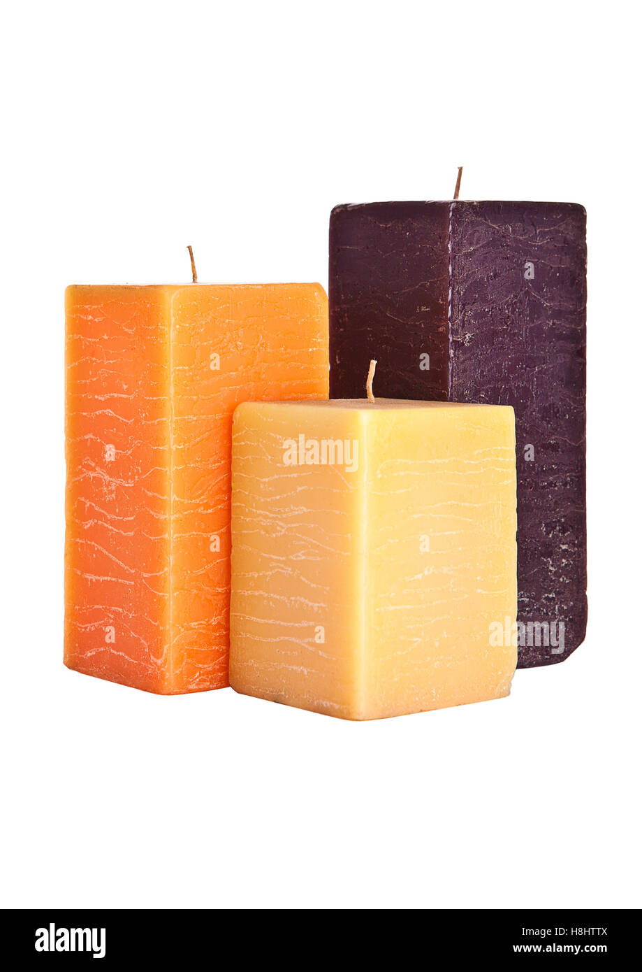 Set of three square candles isolated on white background Stock Photo ...