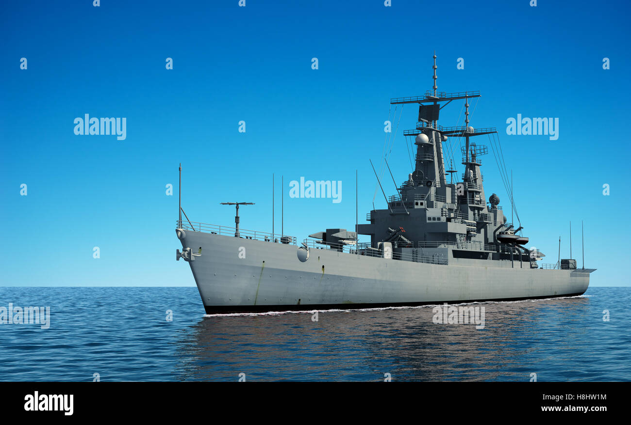 American Modern Warship In The Ocean Stock Photo - Alamy