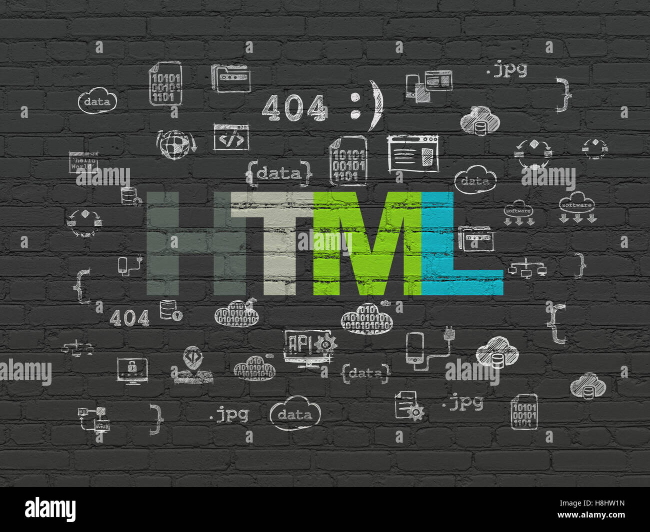 Database concept: Html on wall background Stock Photo - Alamy