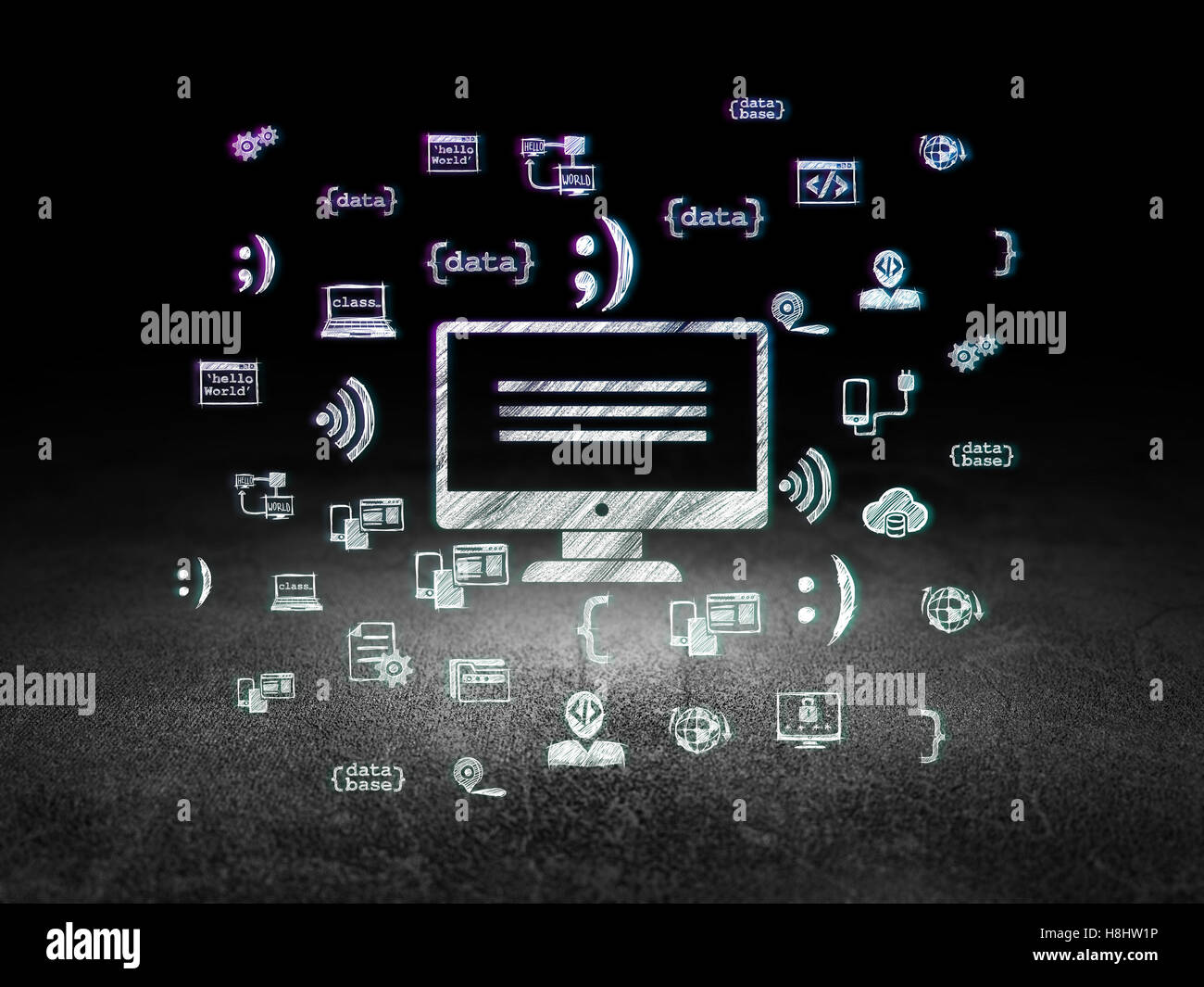 Software concept: Monitor in grunge dark room Stock Photo - Alamy