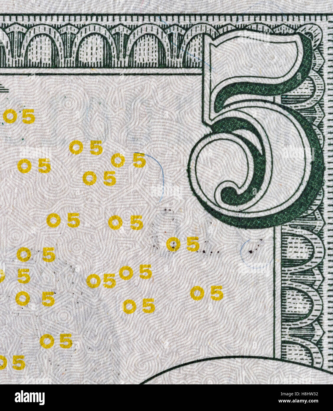 US five dollars bill corner, macro closeup Stock Photo - Alamy