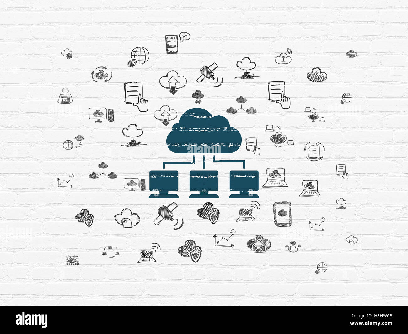 Cloud networking concept: Cloud Network on wall background Stock Photo ...