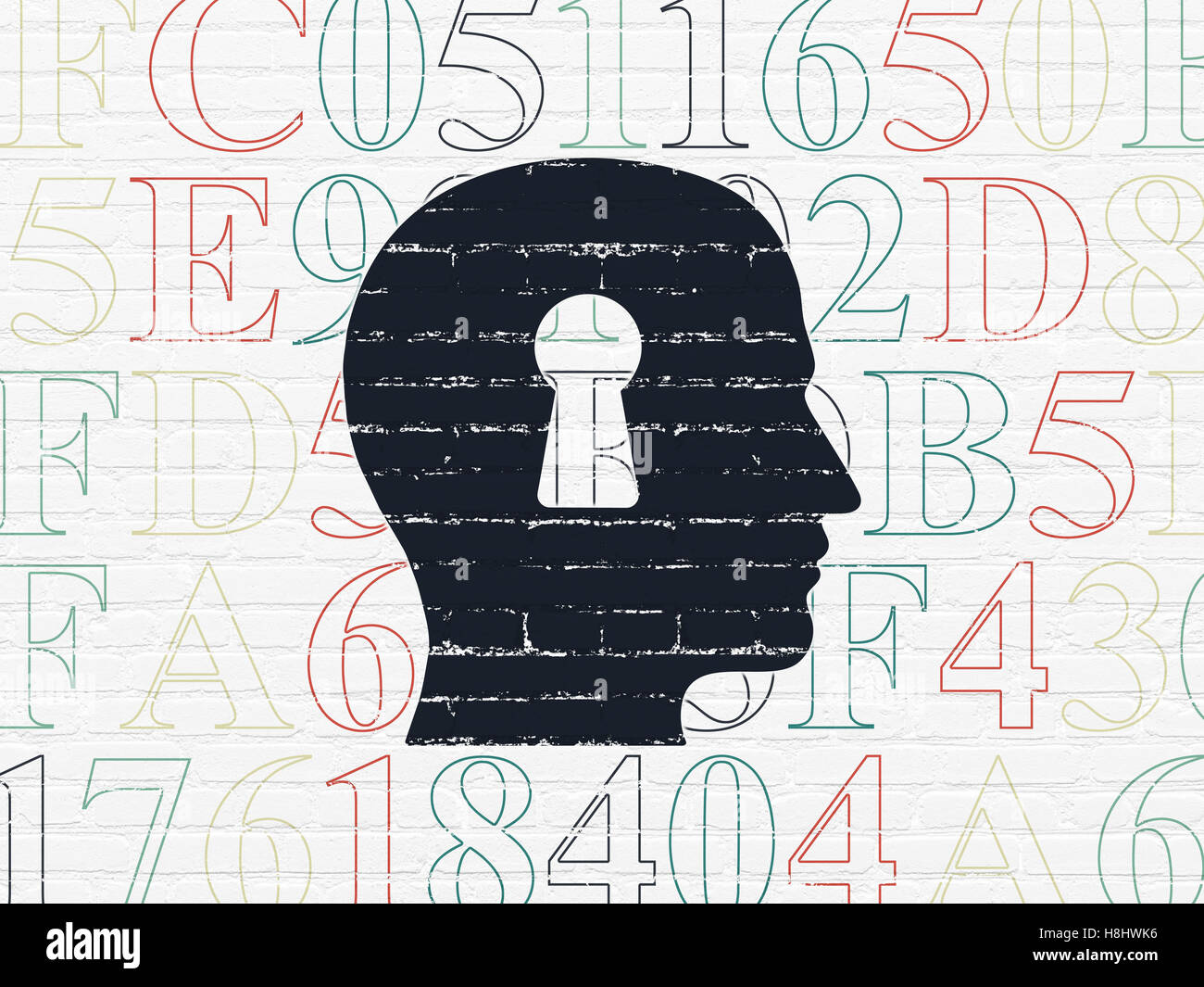 Information concept: Head With Keyhole on wall background Stock Photo ...