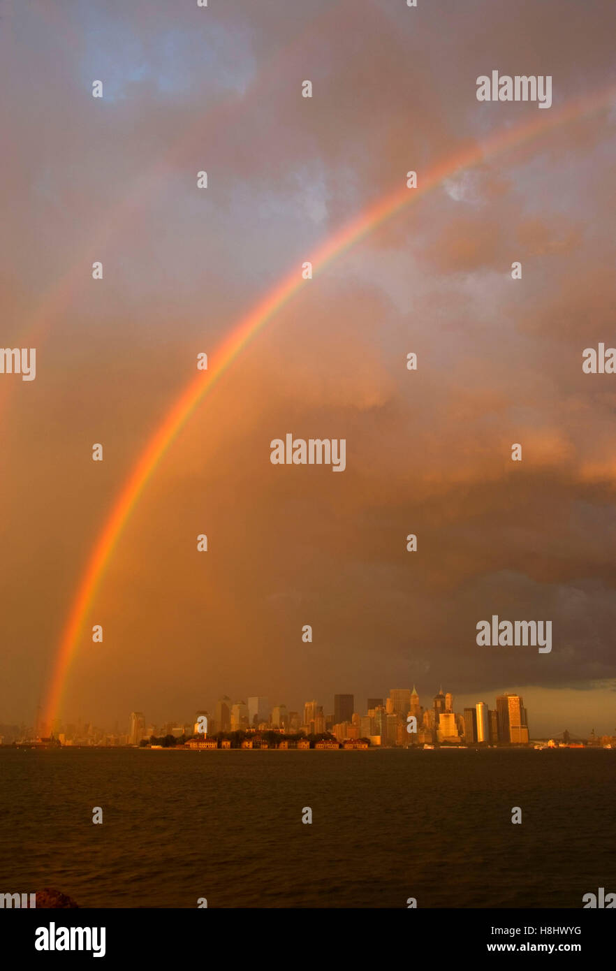 Manhattan with rainbow from Liberty Walk, Liberty State Park, New ...