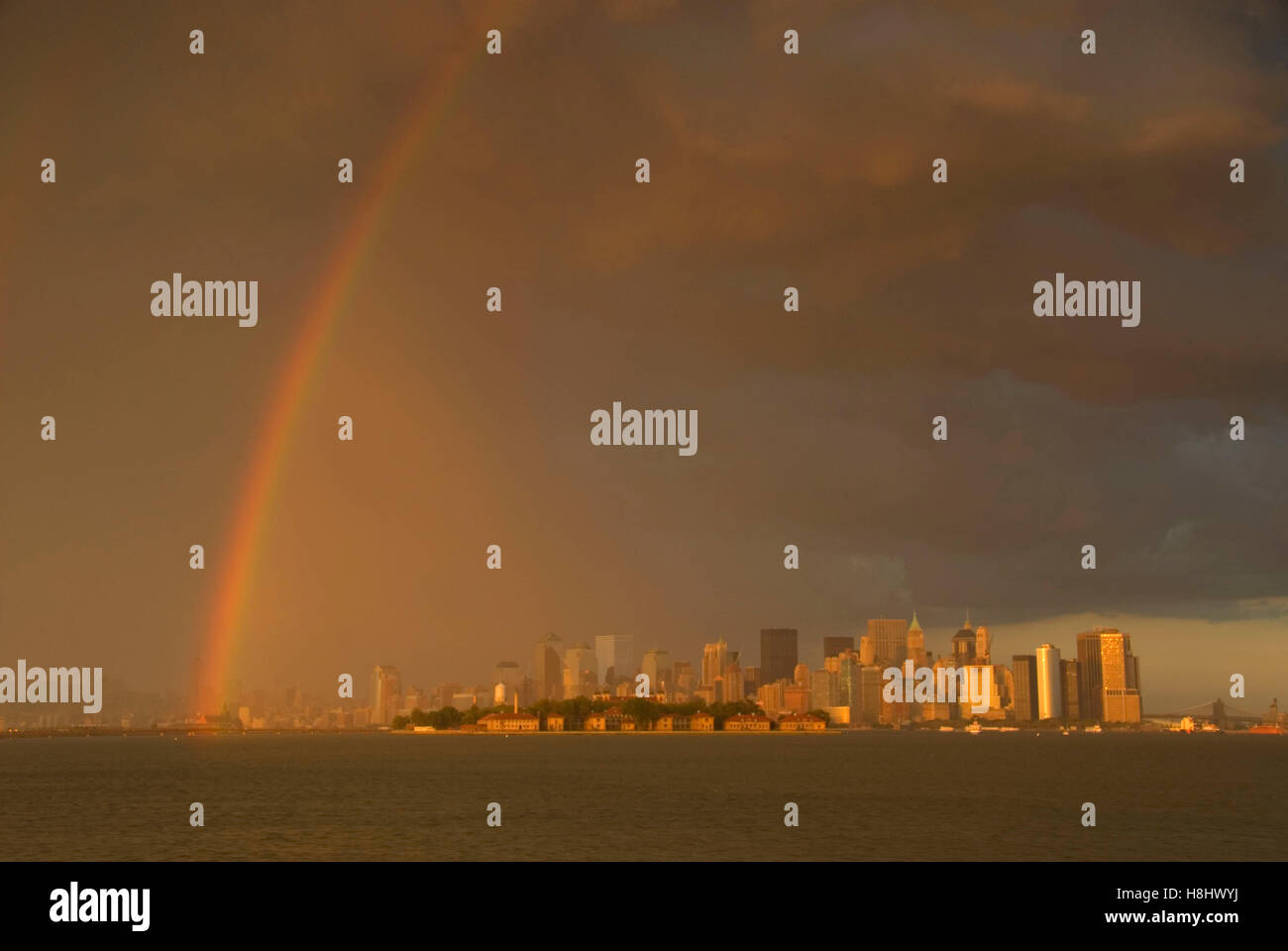 Manhattan with rainbow from Liberty Walk, Liberty State Park, New ...