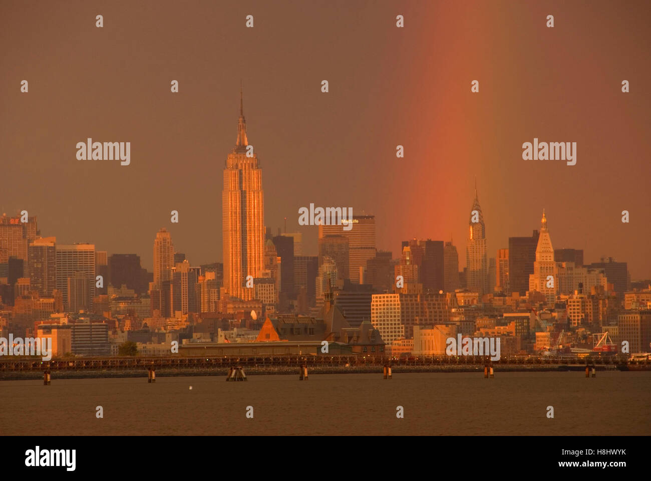 Manhattan with rainbow from Liberty Walk, Liberty State Park, New ...