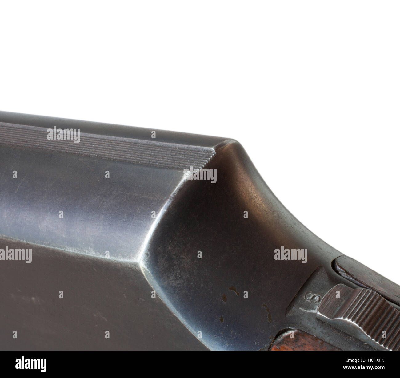 Notch at the rear of the shotgun that is used for sighting Stock Photo ...