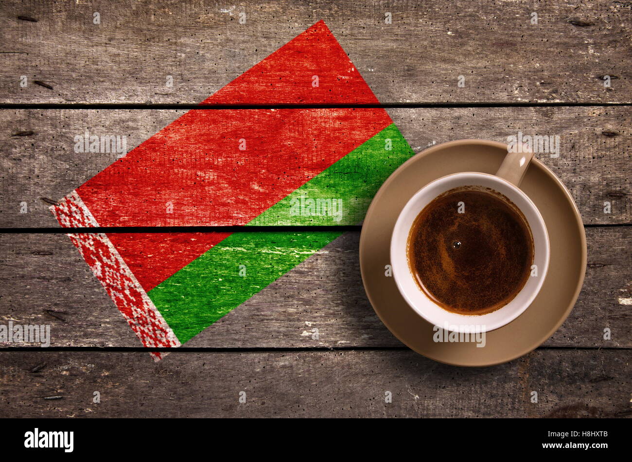 Belarus flag with coffee on table. top view Stock Photo - Alamy