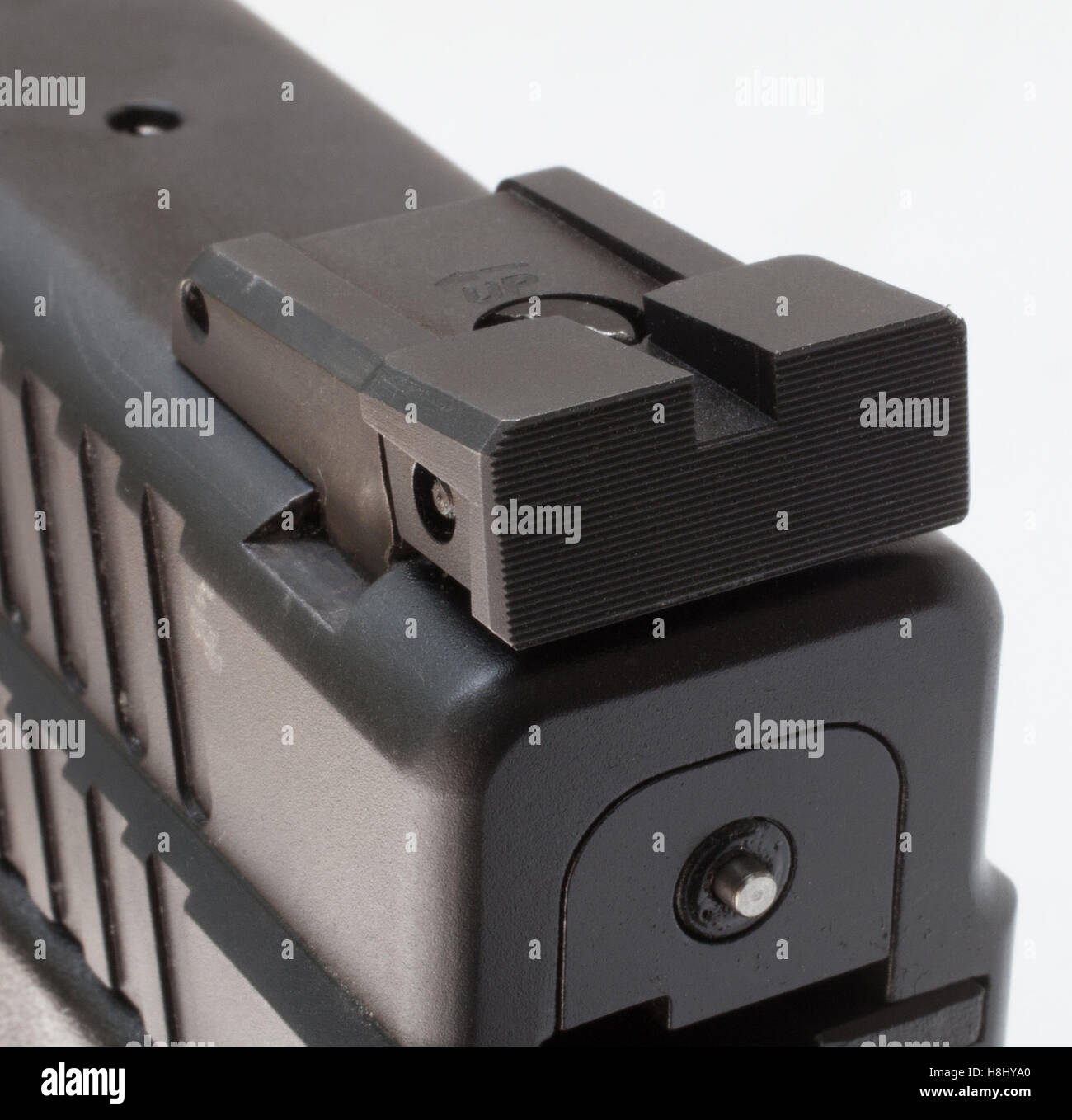 Notched rear sight on a handgun isolated on white Stock Photo - Alamy