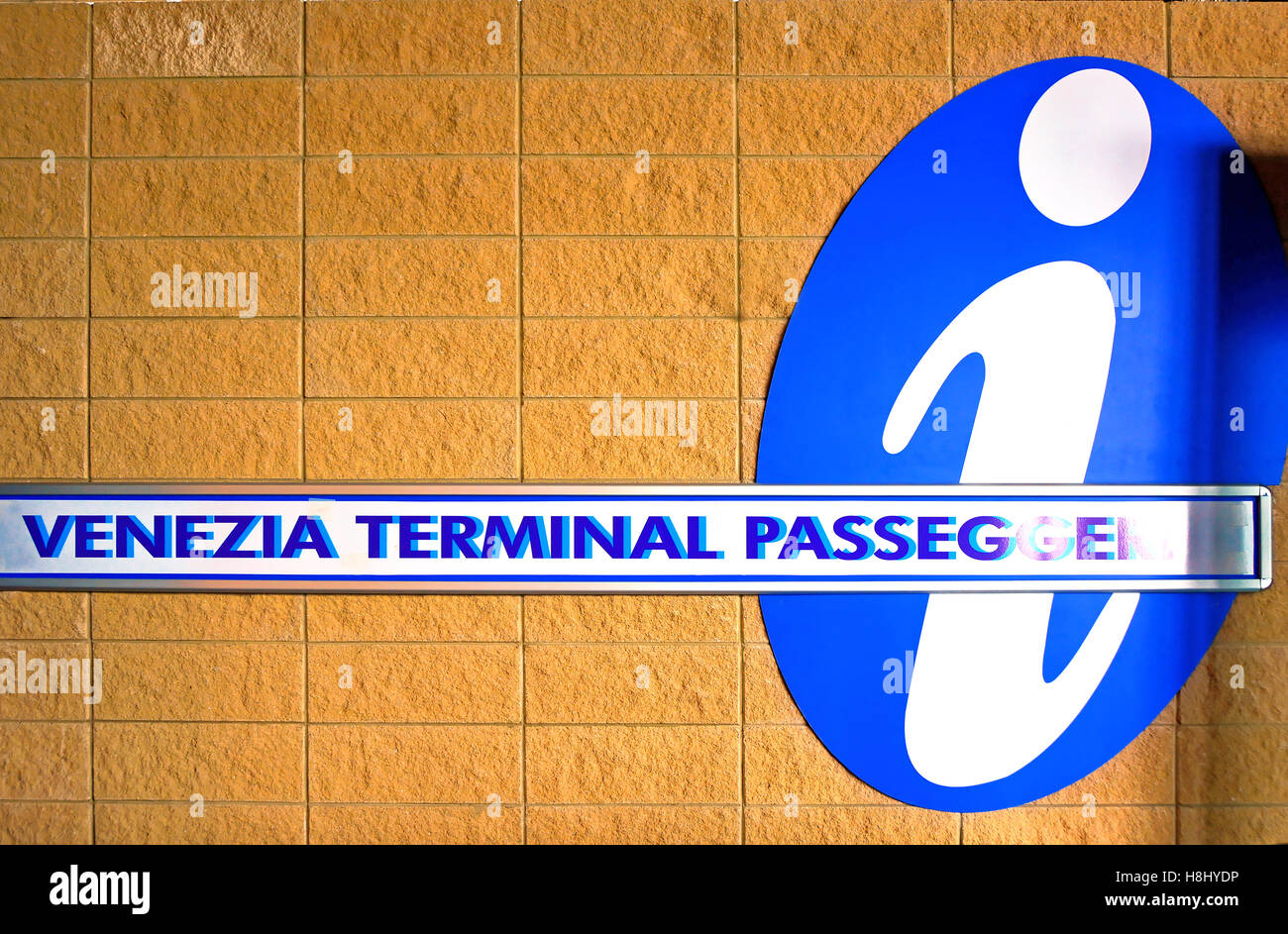 Venice passenger cruise terminal blue entrance sign Stock Photo - Alamy
