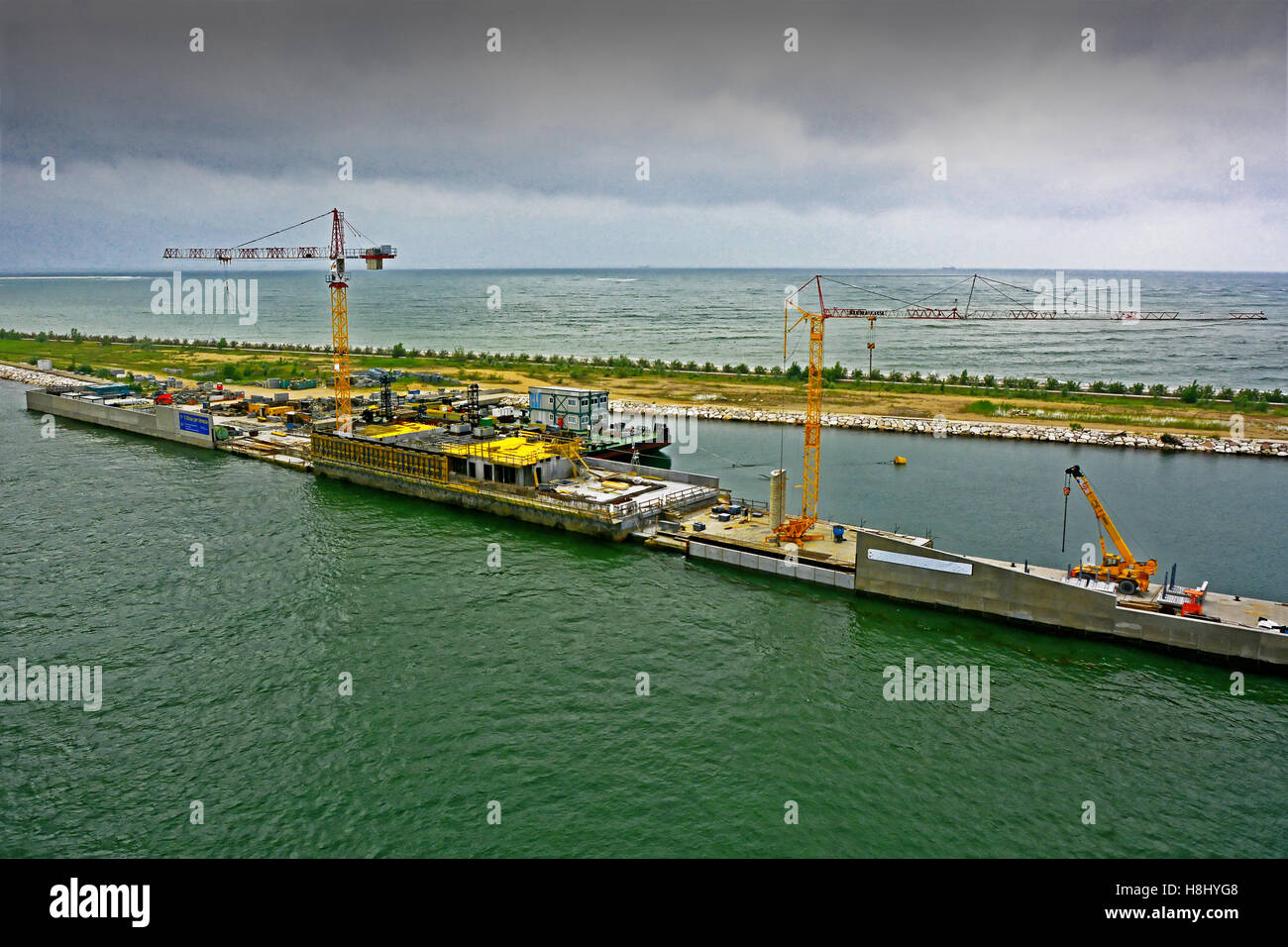 Venice land coast reclamation works in progress Stock Photo - Alamy