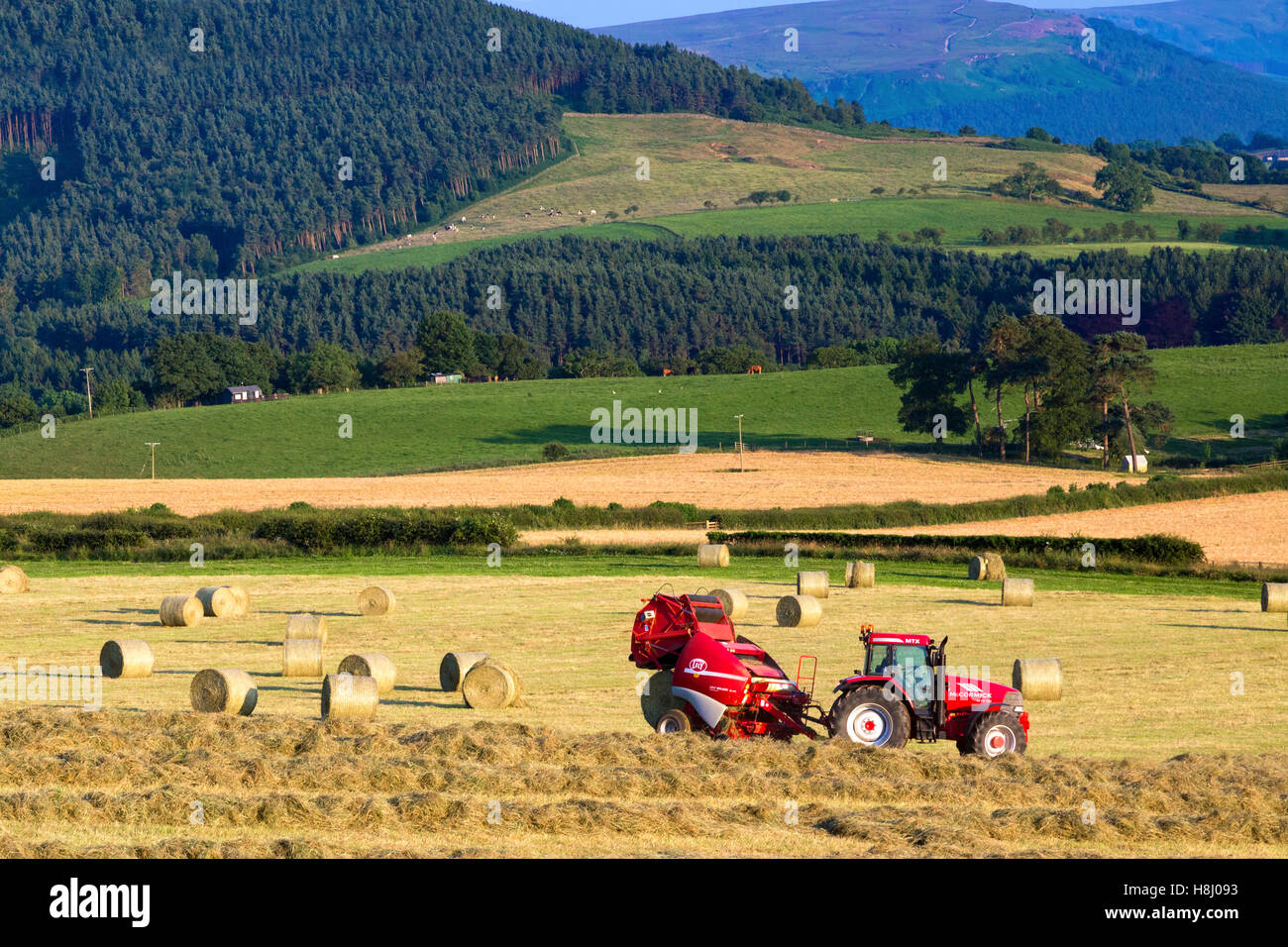 View of tractor and farmland from Roseberry Topping North Yorkshire ...