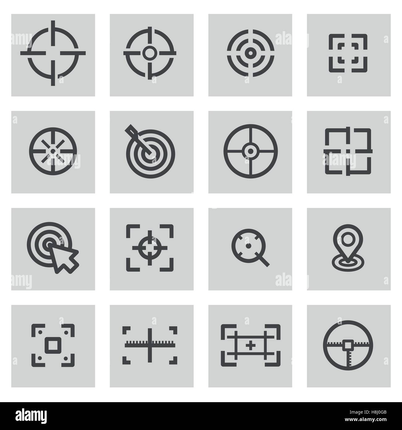 Vector black line target icons set on grey background Stock Vector ...
