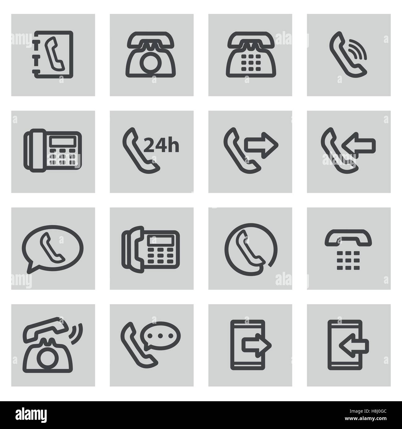 Vector black line telephone icons set on grey background Stock Vector ...