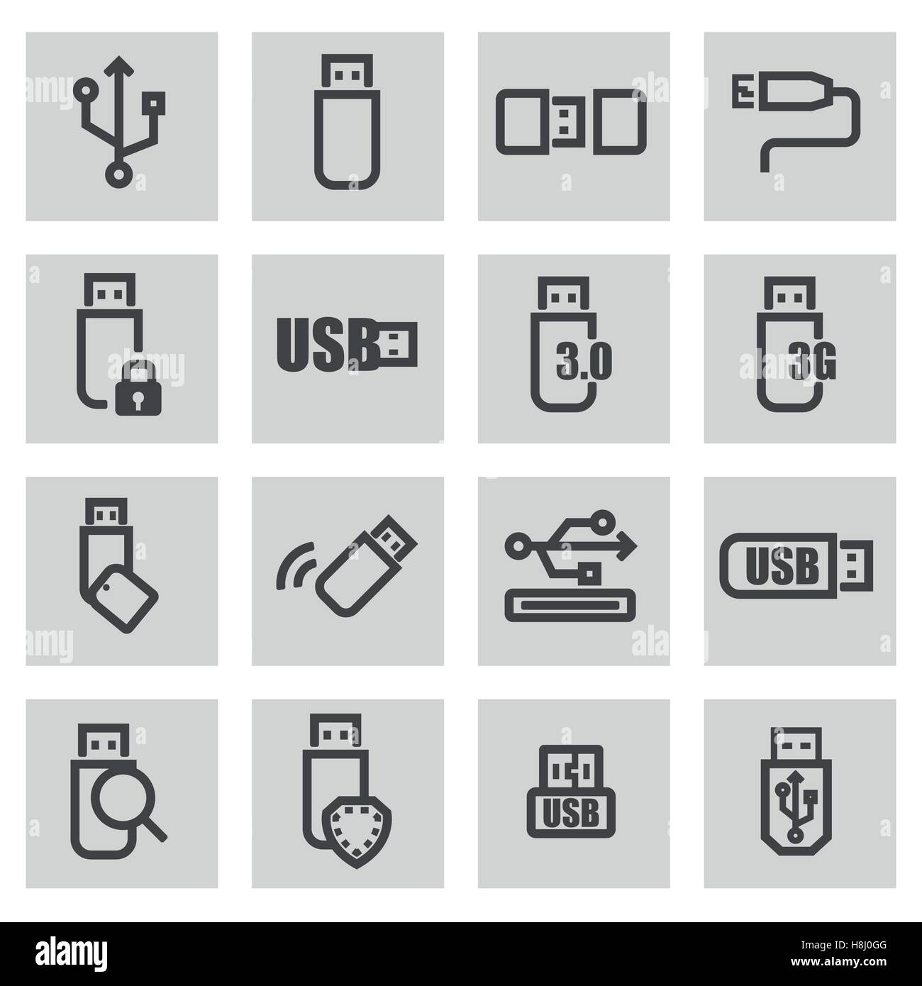 Vector black line usb icons set on grey background Stock Vector Image ...