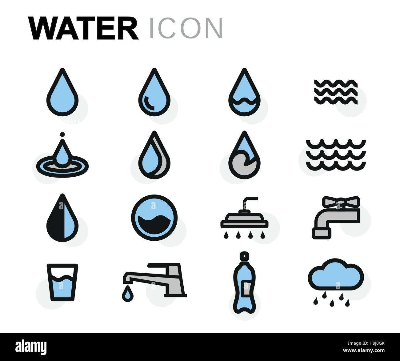 Vector flat water icons set on white background Stock Vector Image ...