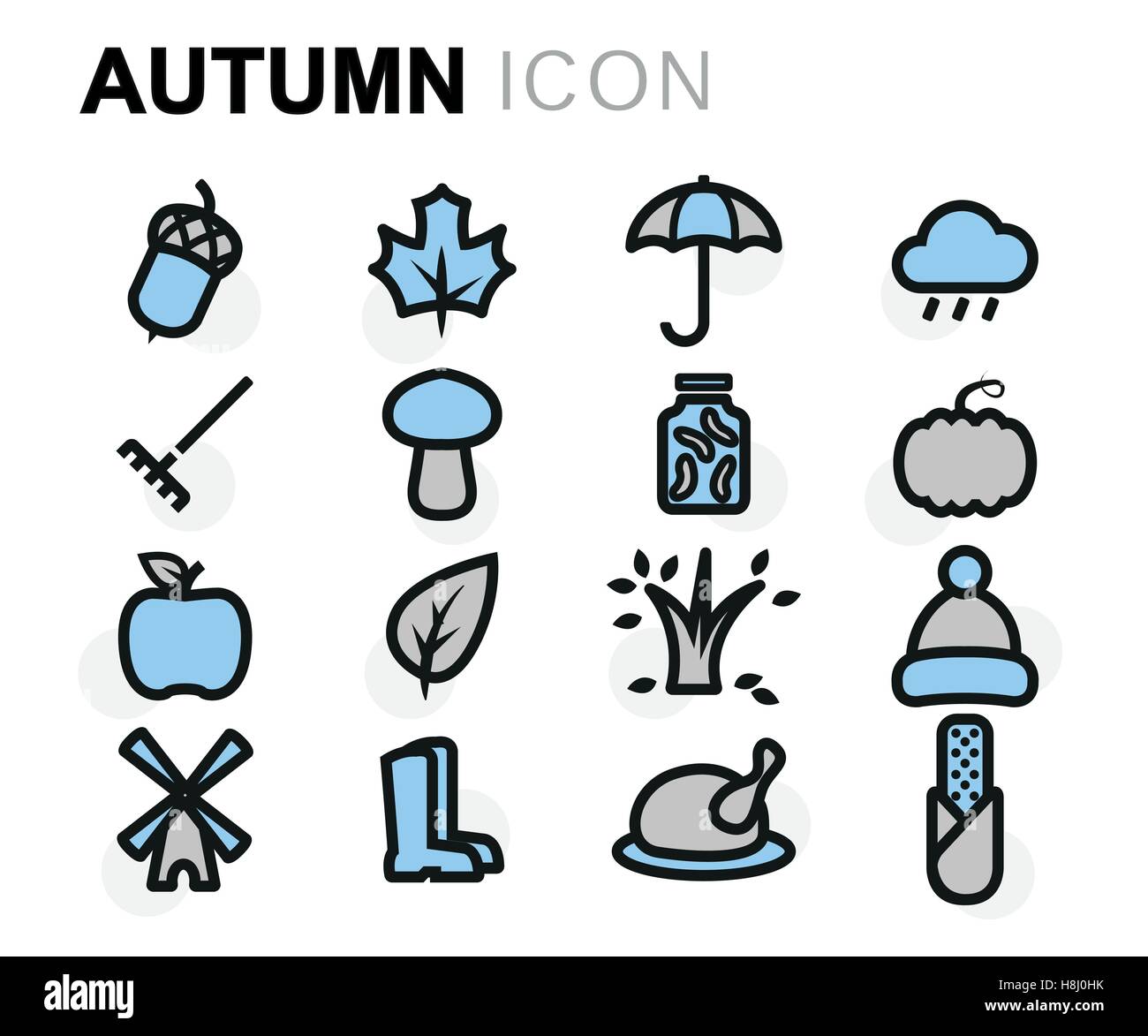 Vector flat autumn icons set on white background Stock Vector Image ...