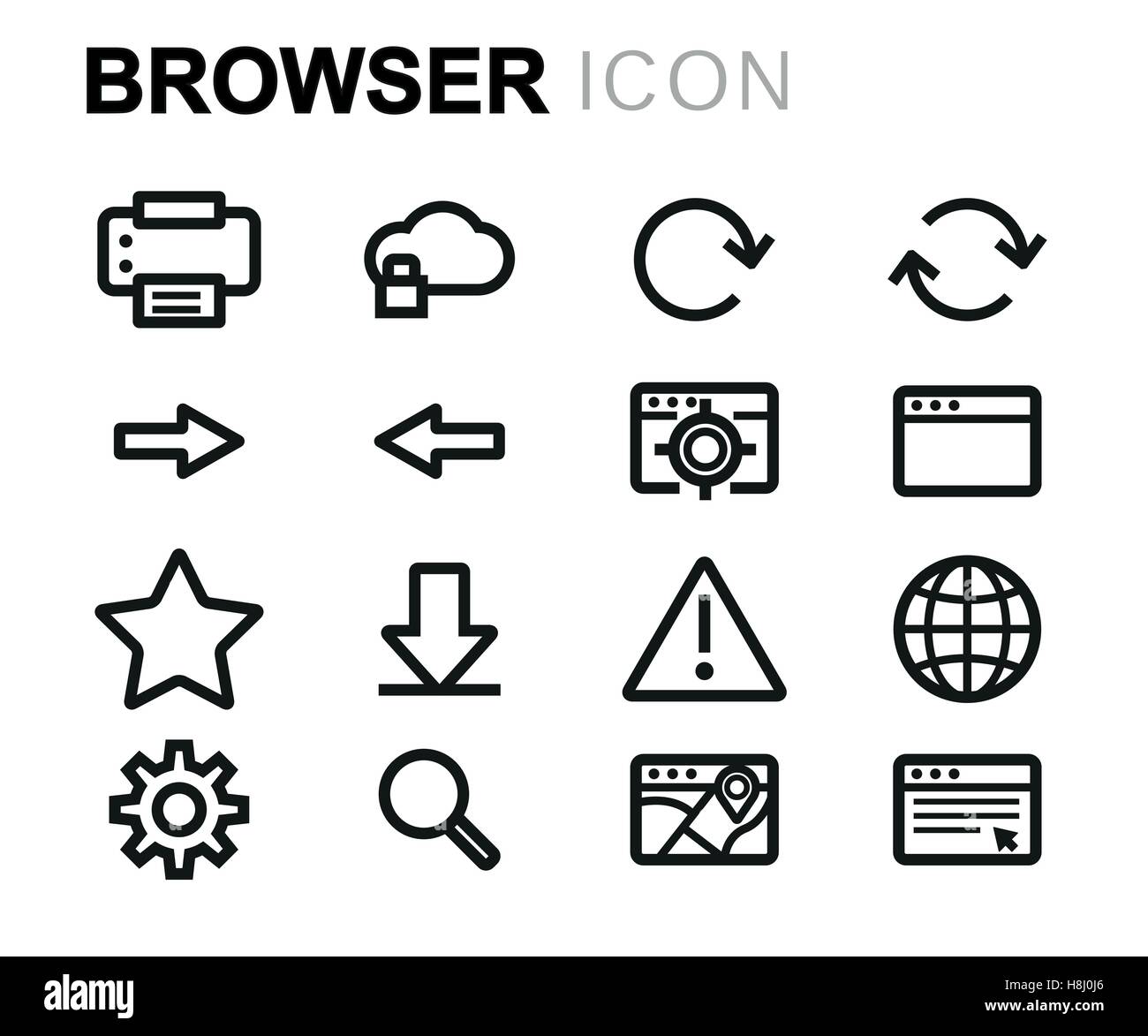 Vector line browser icons set on white background Stock Vector Image ...