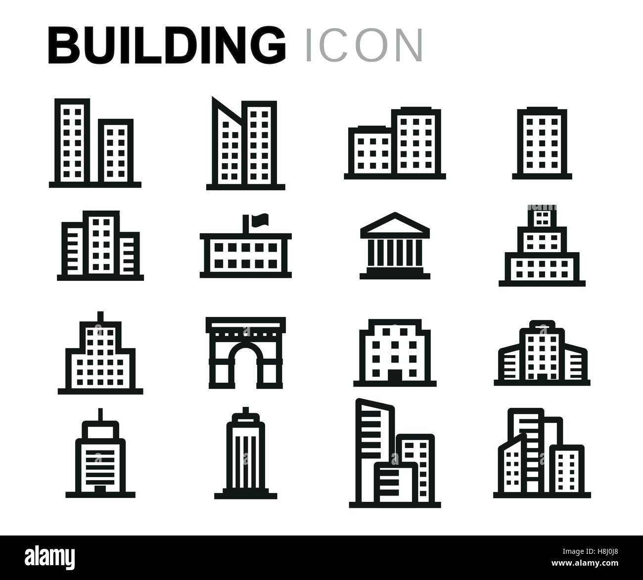 Vector line buildings icons set on white background Stock Vector Image ...