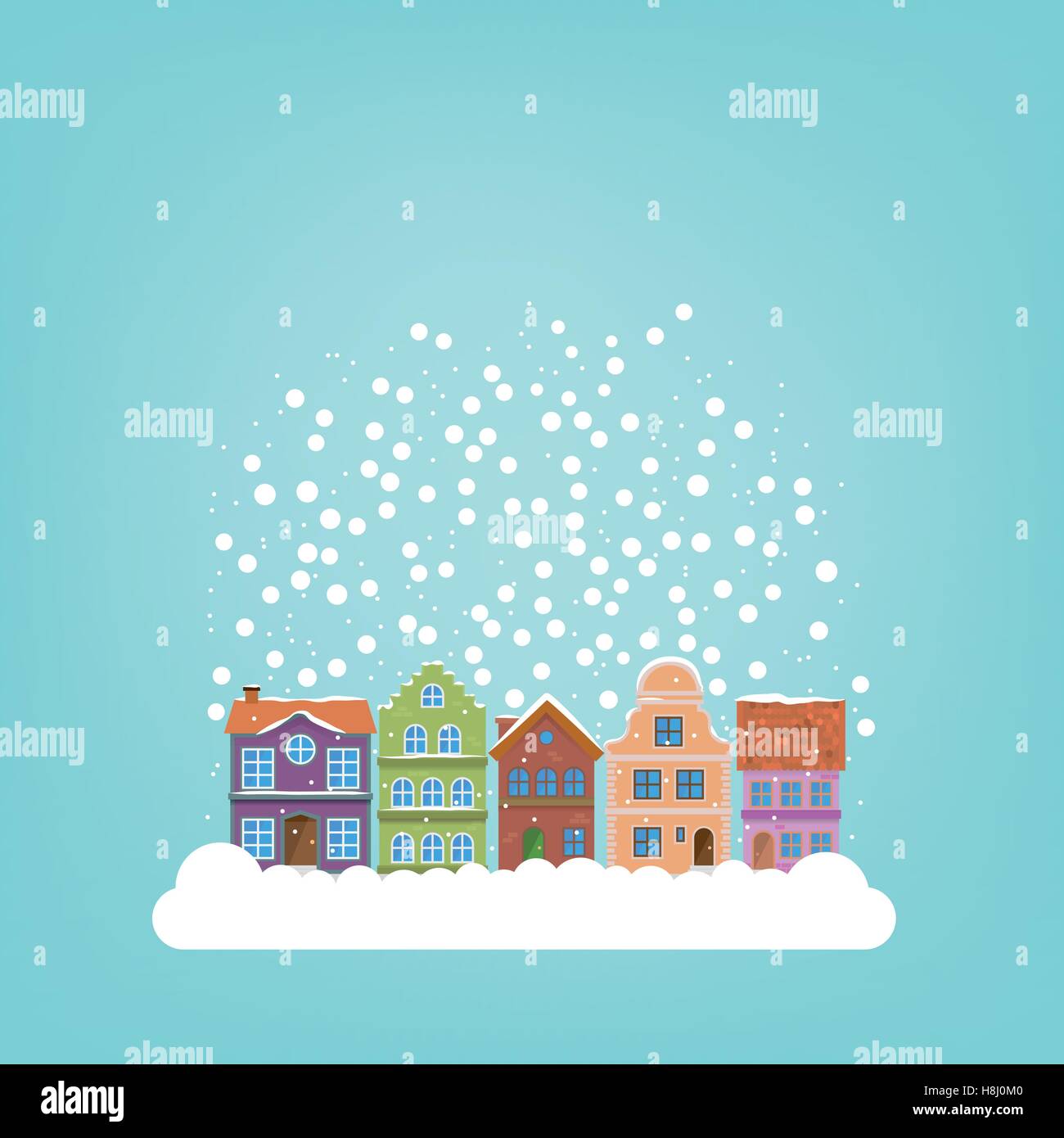 Snow falling on winter village, background template for use in seasonal ...