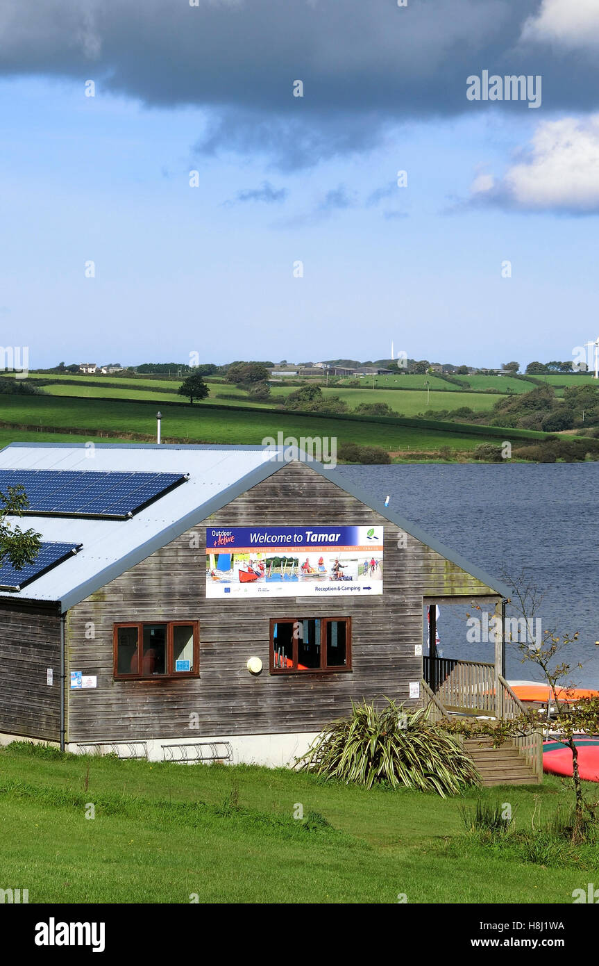 Boat Clubhouse at Upper Tamar Lake, Cornwall Devon Border, England, UK ...
